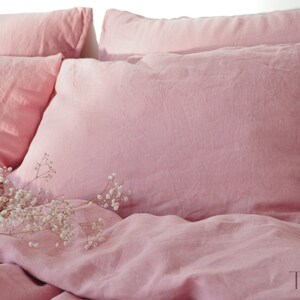 Rose Pink Linen Bedding Set 1 Duvet Cover and 2 Pillowcases Softened ...