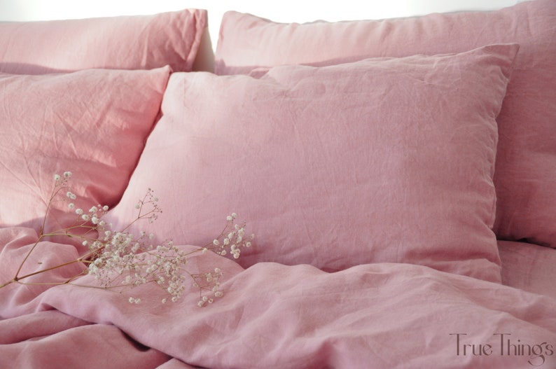 Rose Pink Linen Bedding Set / 1 Duvet Cover 2 Pillowcases / - Etsy