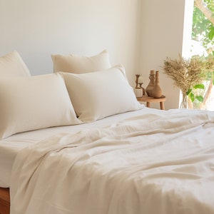 Ivory Linen Sheet Set 1 Flat Sheet and 1 Fitted Sheet and 2 Pillowcases ...
