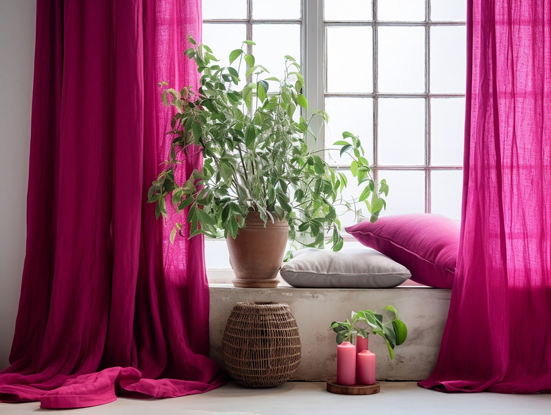 Fuchsia Regular and Blackout Linen Curtains 2 Panels Unlined Cotton ...