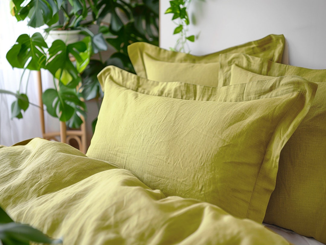 Chartreuse Yellow Linen Oxford Sham Yellow Sham Pillow Cover King Queen ...