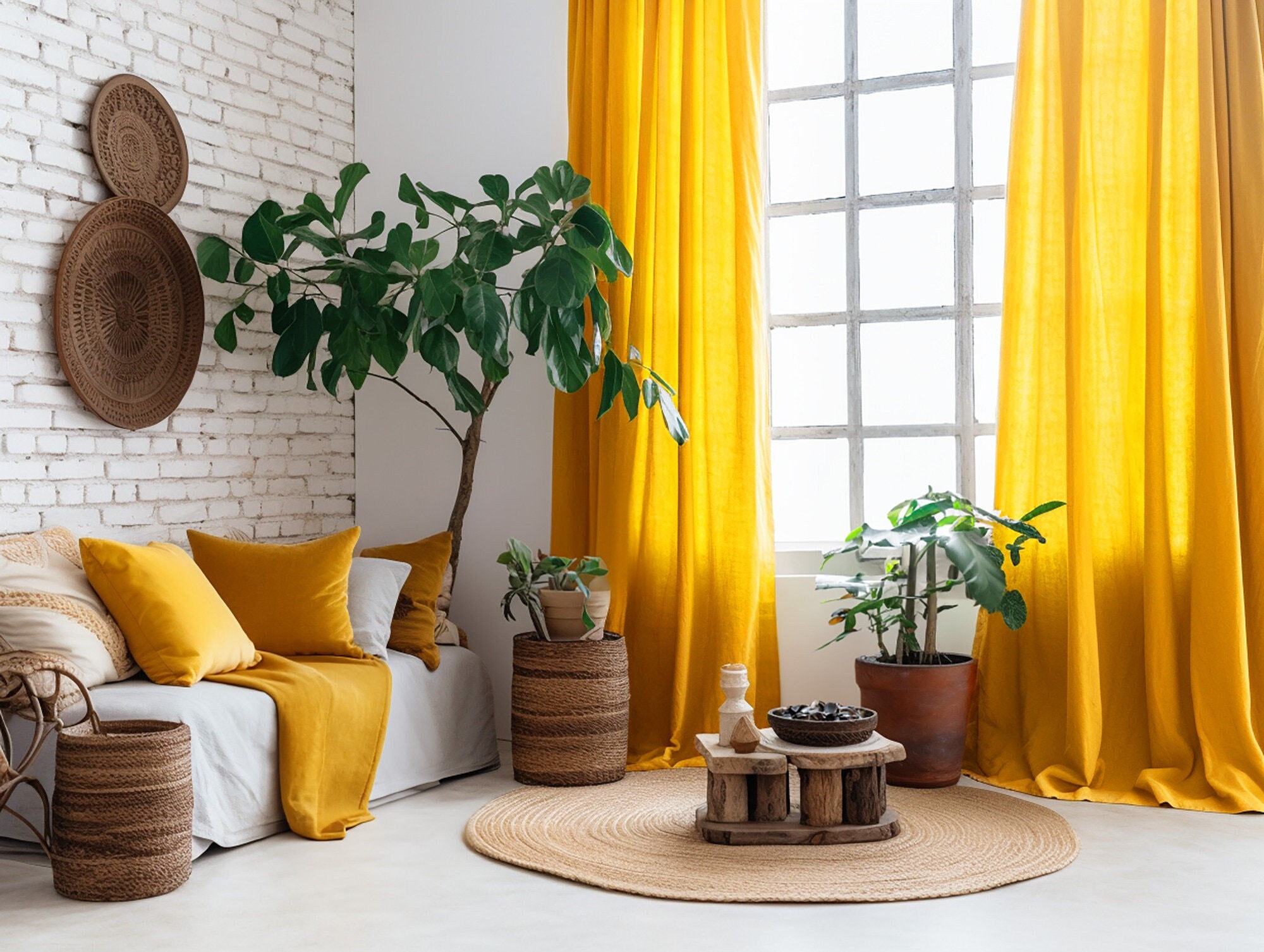 Yellow curtain living room store