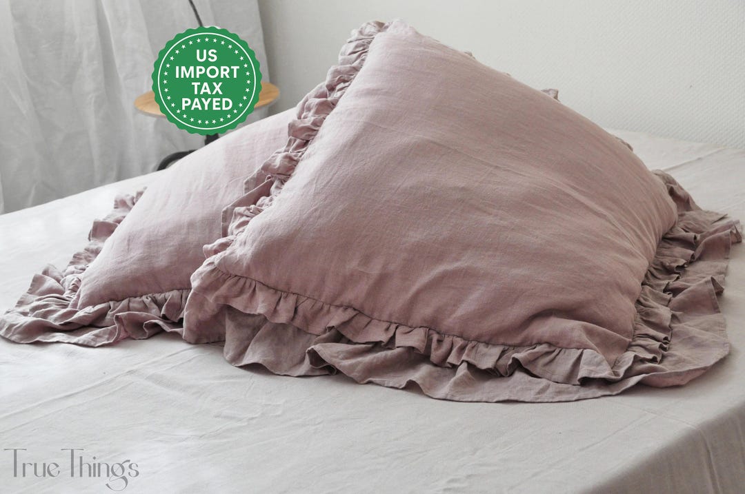 60 Colors Double Ruffled Linen Pillow Cover Linen Pillowcase With ...