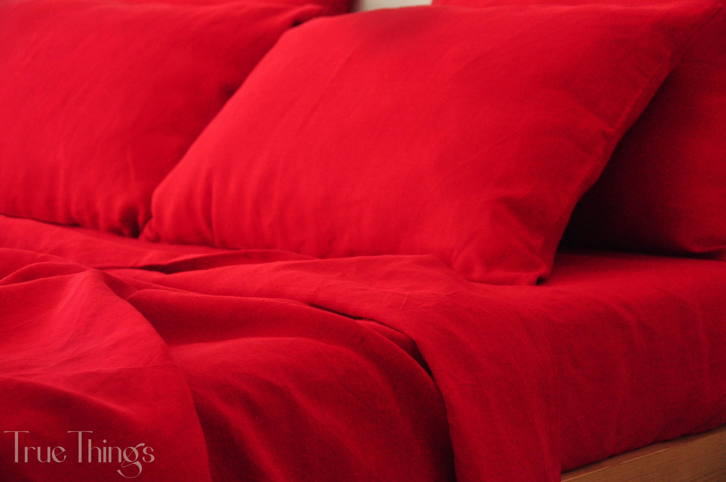 Scarlet Red Linen Fitted Sheet / 1 Fitted Sheet / Softened - Etsy