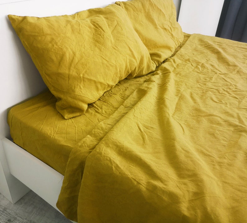 Mustard Linen Flat Sheet / 1 Flat Sheet / Softened Linen Sheet | Etsy