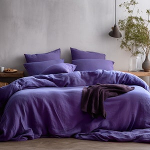 Violet Linen Bedding Set 1 Duvet Cover and 2 Pillowcases Softened Linen ...