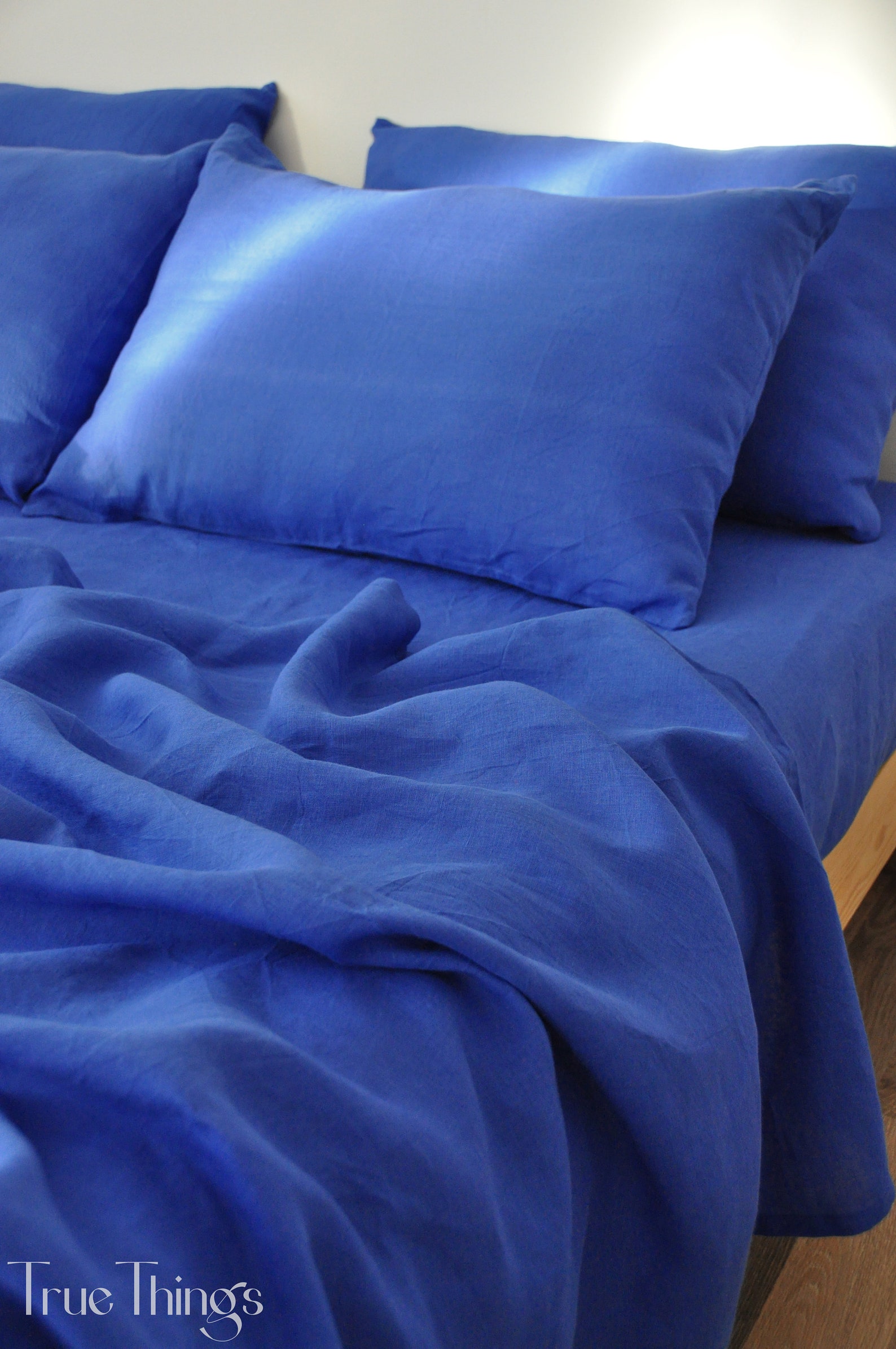 Royal Blue Linen Sheet Set 1 Flat Sheet and 1 Fitted Sheet and 2 ...