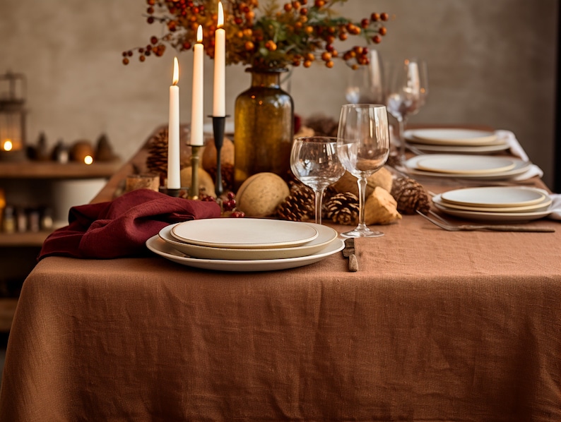 Cinnamon Rectangle Linen Tablecloth Christmas Theme Round Square ...