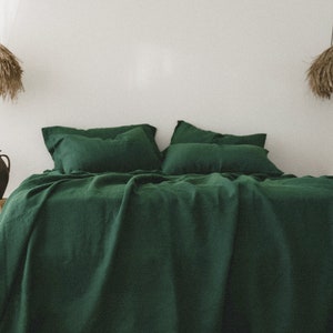 Forest Green Linen Sheet Set 1 Flat Sheet and 1 Fitted Sheet and 2 ...