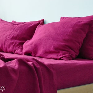 Fuchsia Linen Sheet Set 1 Flat Sheet and 1 Fitted Sheet and 2 ...