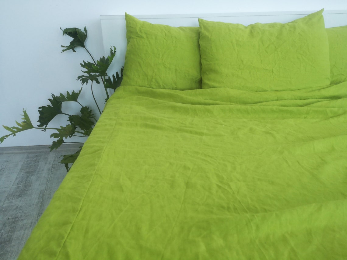 Chartreuse green linen sheet set / 1 flat sheet 1 fitted | Etsy