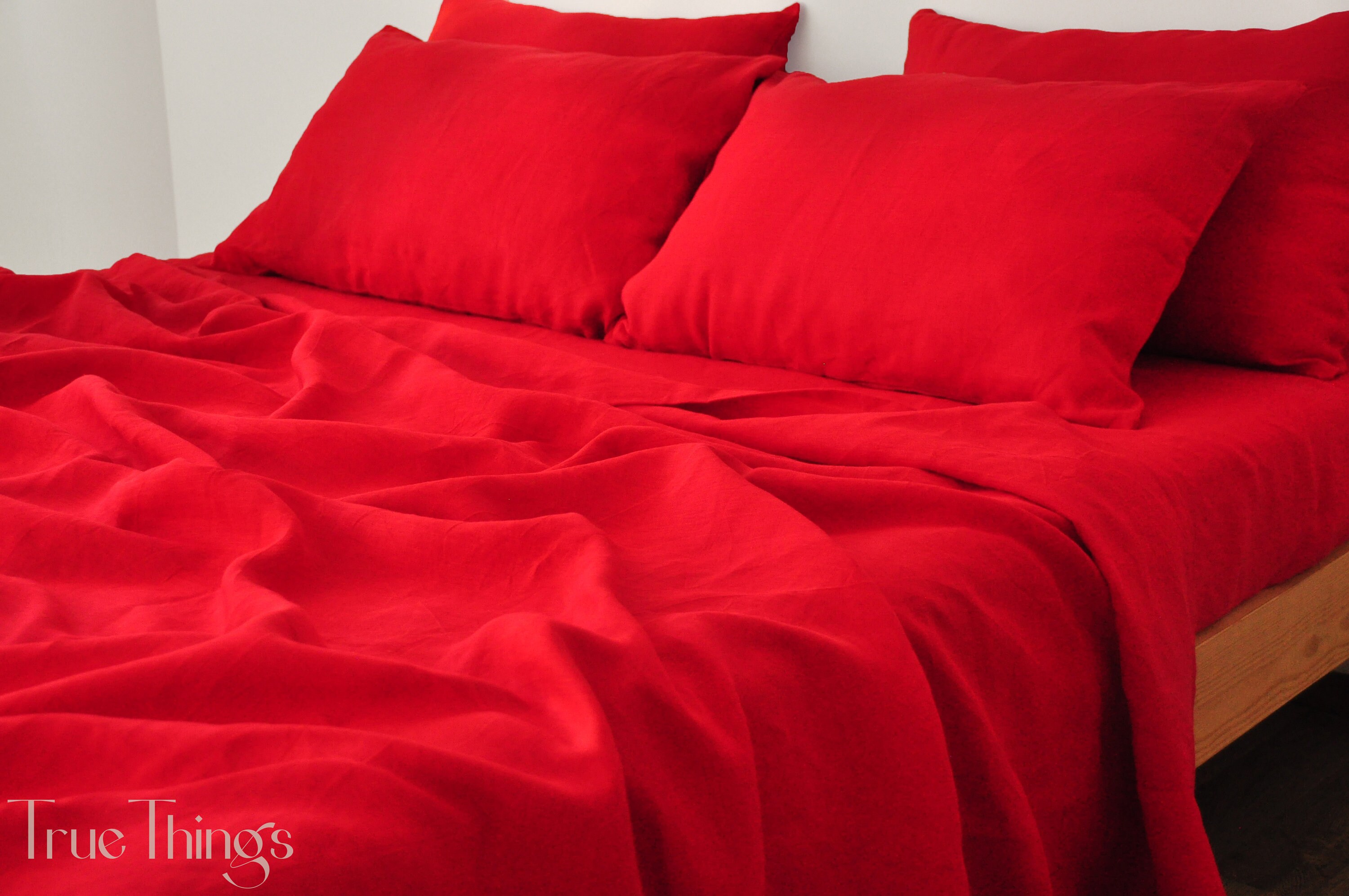 Scarlet Red Linen Fitted Sheet / 1 Fitted Sheet / Softened - Etsy