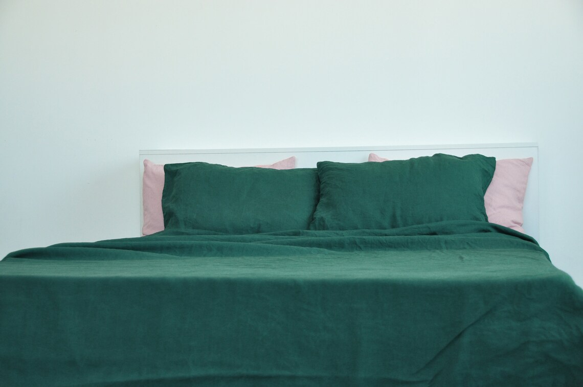 Forest green linen sheet set / 1 flat sheet 1 fitted sheet | Etsy