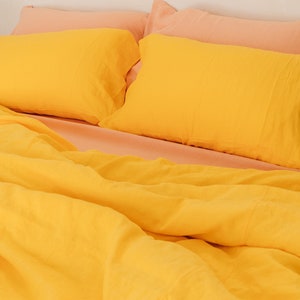 Bright Yellow Linen Bedding Set / 1 Duvet Cover 2 | Etsy