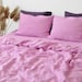 Raspberry Linen Bedding Set 1 Duvet Cover and 2 Pillowcases Softened ...