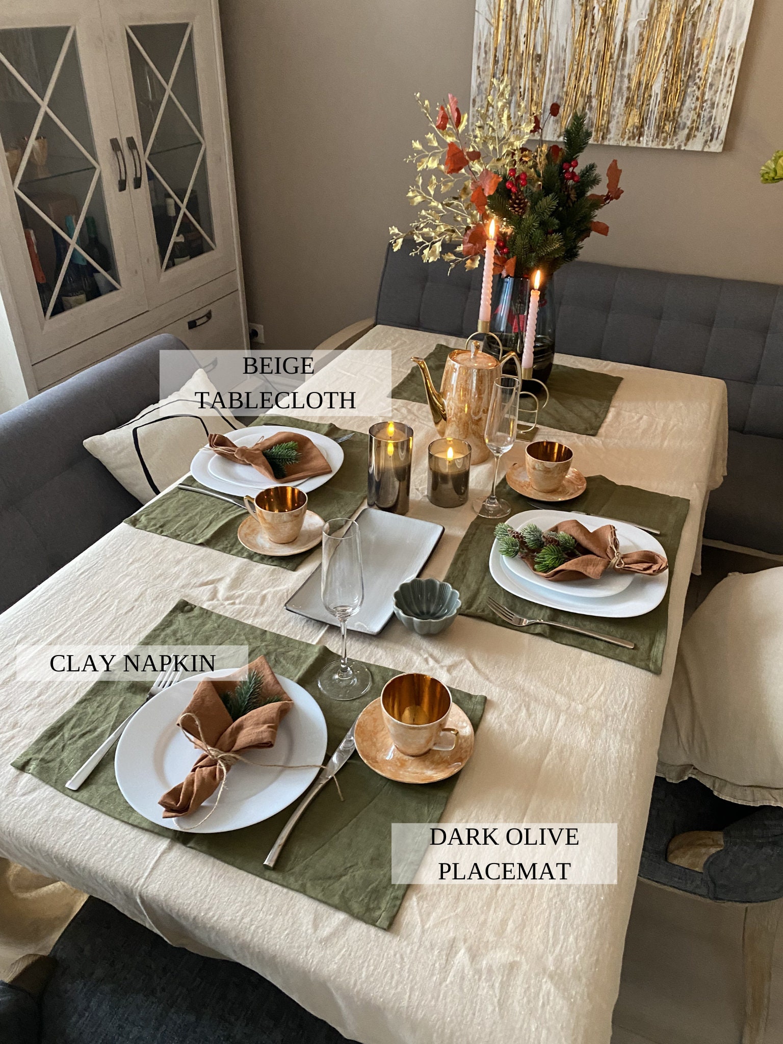60 Colors Linen Set of 2 Placemats Softened Linen Table Decor Mats for ...