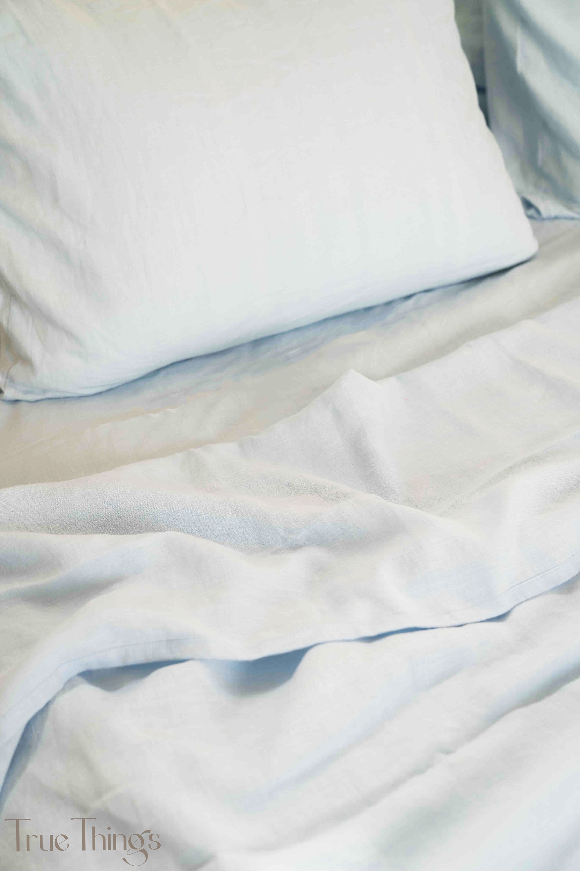 Sky Blue Linen Sheet Set 1 Flat Sheet and 1 Fitted Sheet and 2 ...