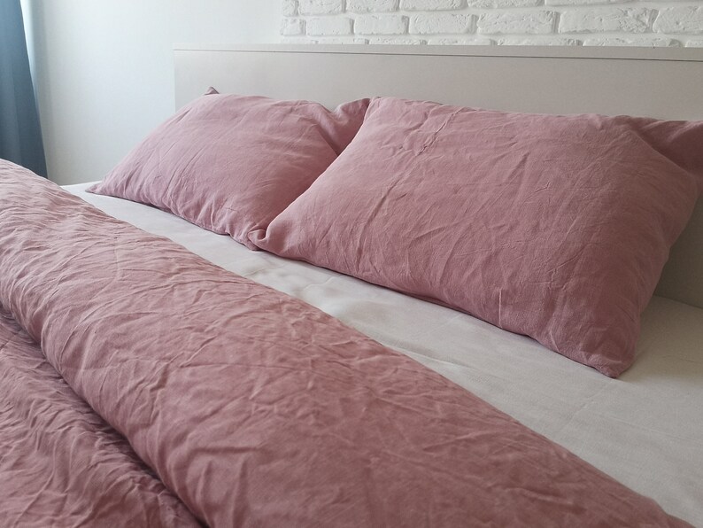 Rose pink linen bedding set / 1 duvet cover 2 pillowcases / | Etsy