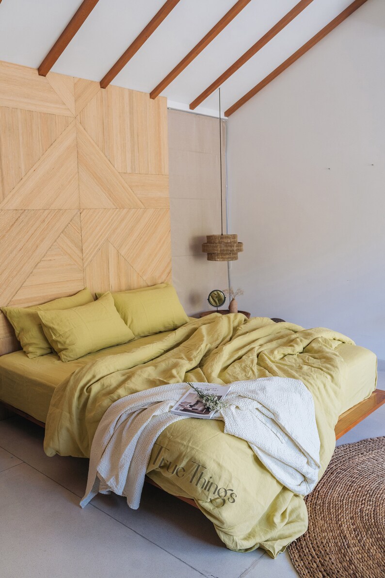Chartreuse Yellow Linen Bedding Set / 1 Duvet Cover 2 | Etsy