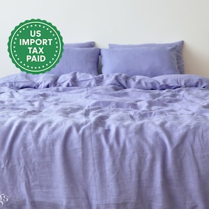 Lavender Linen Bedding Set 1 Duvet Cover and 2 Pillowcases Softened ...