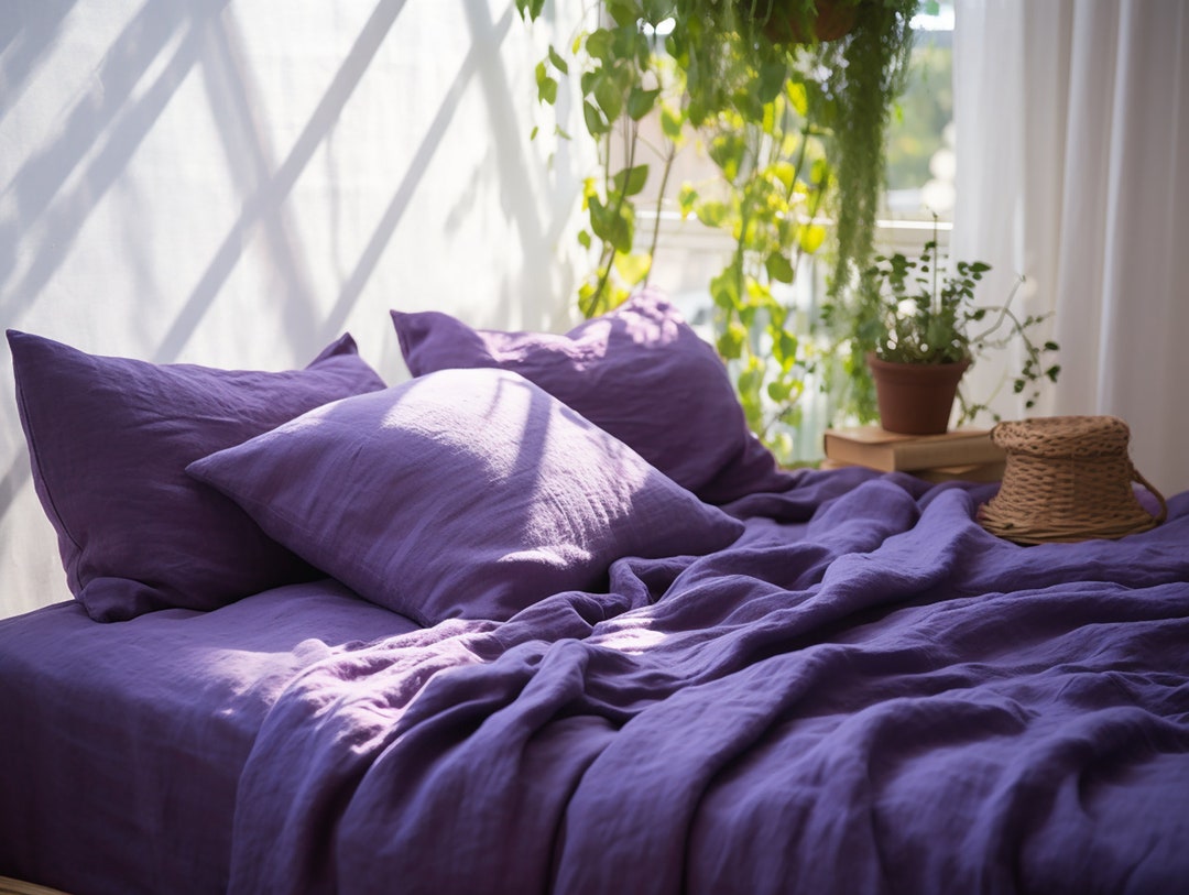 Violet Linen Sheet Set 1 Flat Sheet and 1 Fitted Sheet and 2 ...