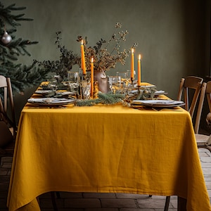 Turmeric Rectangle Linen Tablecloth Christmas Theme Round Square ...