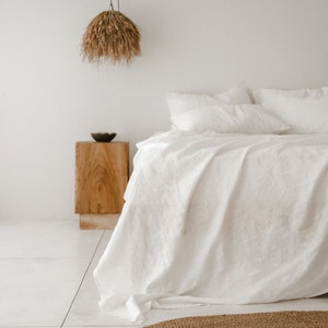 White Linen Sheet Set 1 Flat Sheet and 1 Fitted Sheet and 2 Pillowcases ...