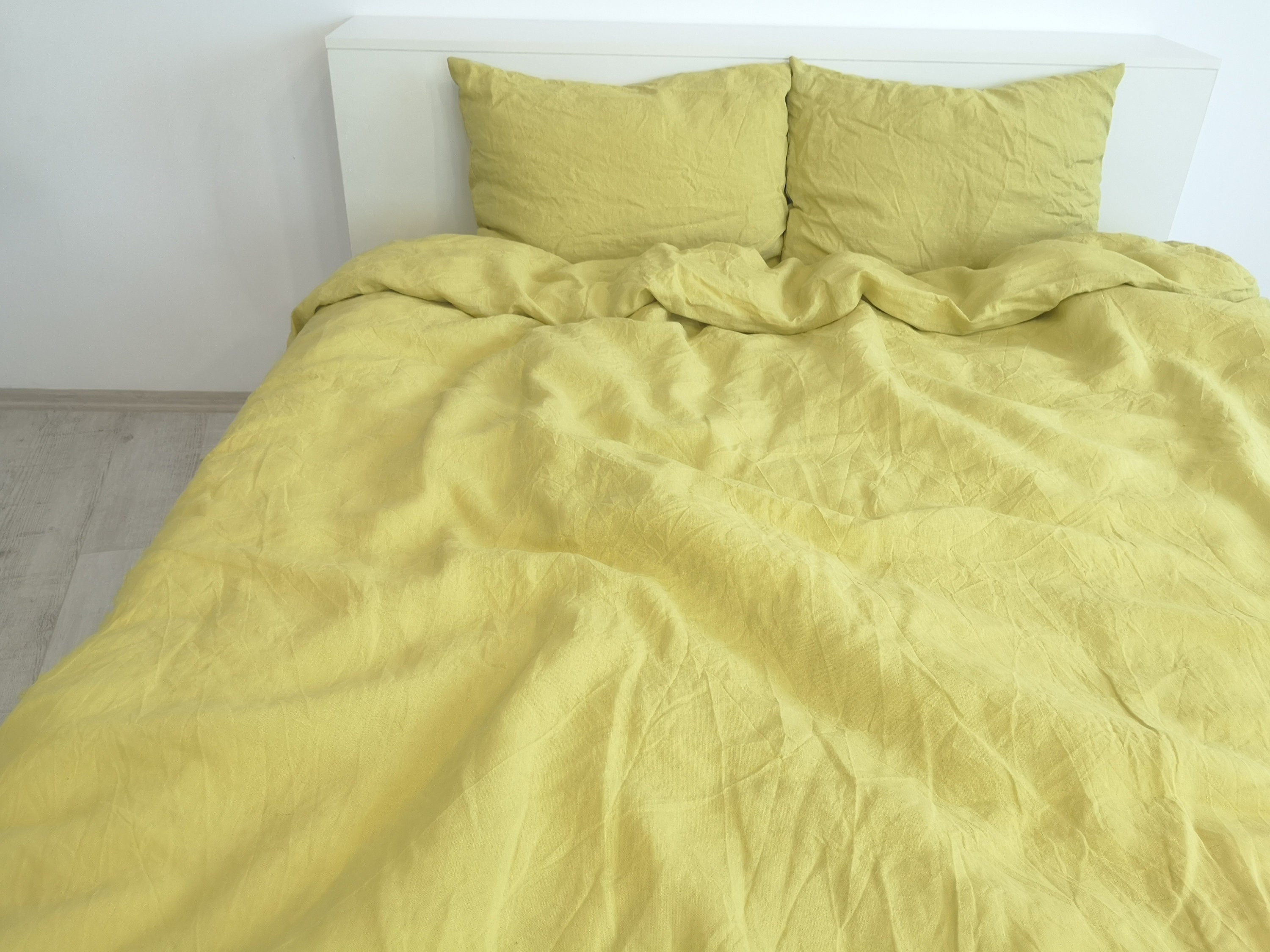 Chartreuse yellow linen bedding set / 1 Duvet cover 2 | Etsy