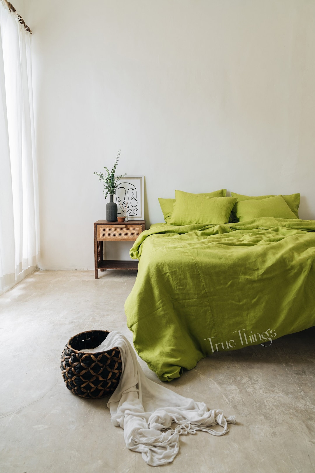 Chartreuse Green Linen Bedding Set / 1 Duvet Cover 2 - Etsy