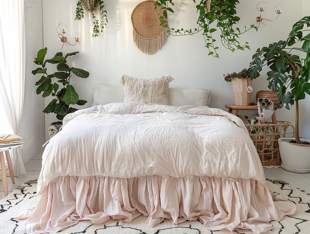 Blush Pink and Other Colors Bed Skirt Softened Linen Bed Skirt Dust ...