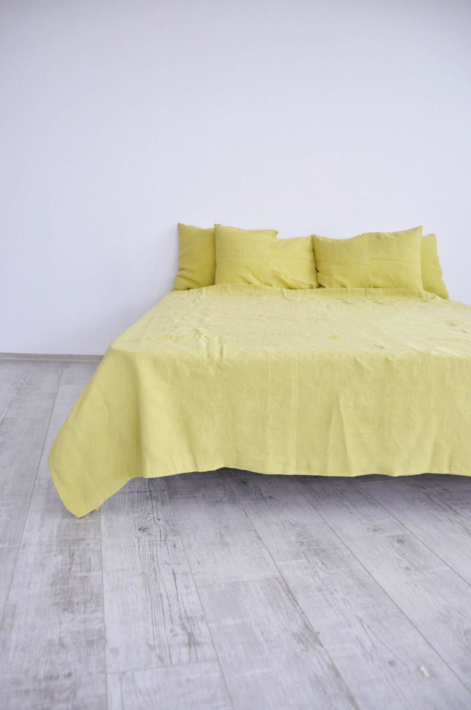 Chartreuse yellow linen sheet set / 1 flat sheet 1 fitted | Etsy