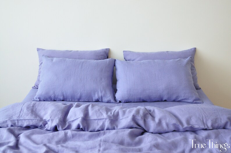 Lavender Linen Bedding Set 1 Duvet Cover and 2 Pillowcases Softened ...