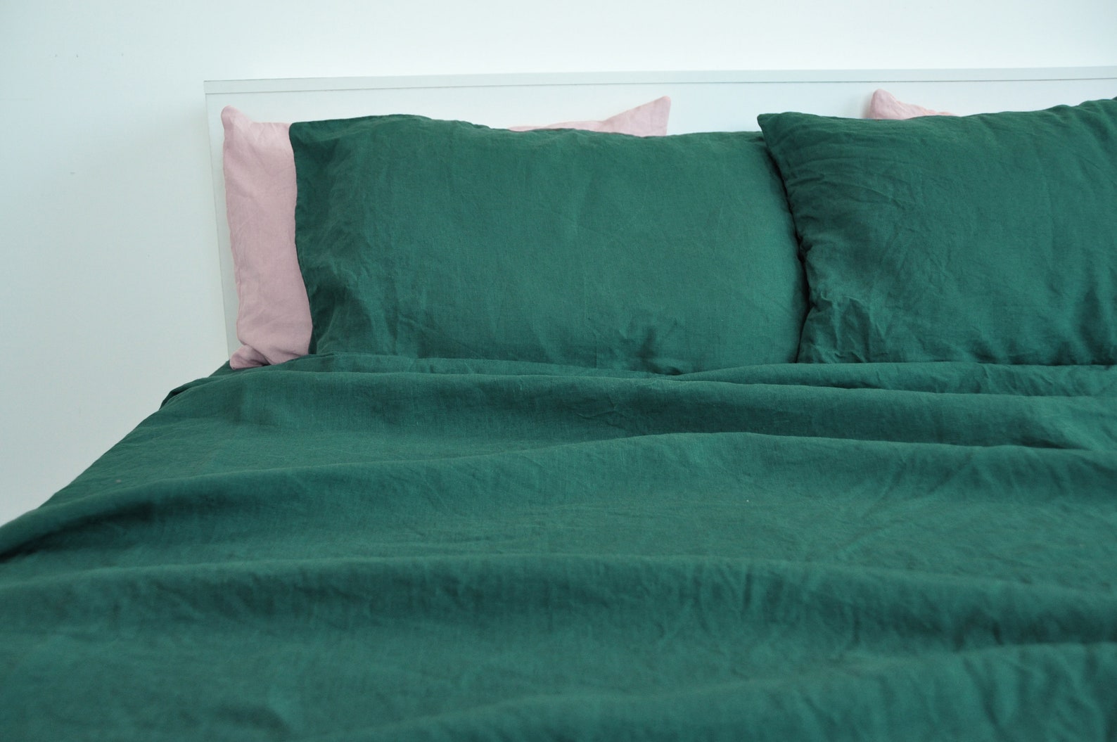 Forest green linen sheet set / 1 flat sheet 1 fitted sheet | Etsy