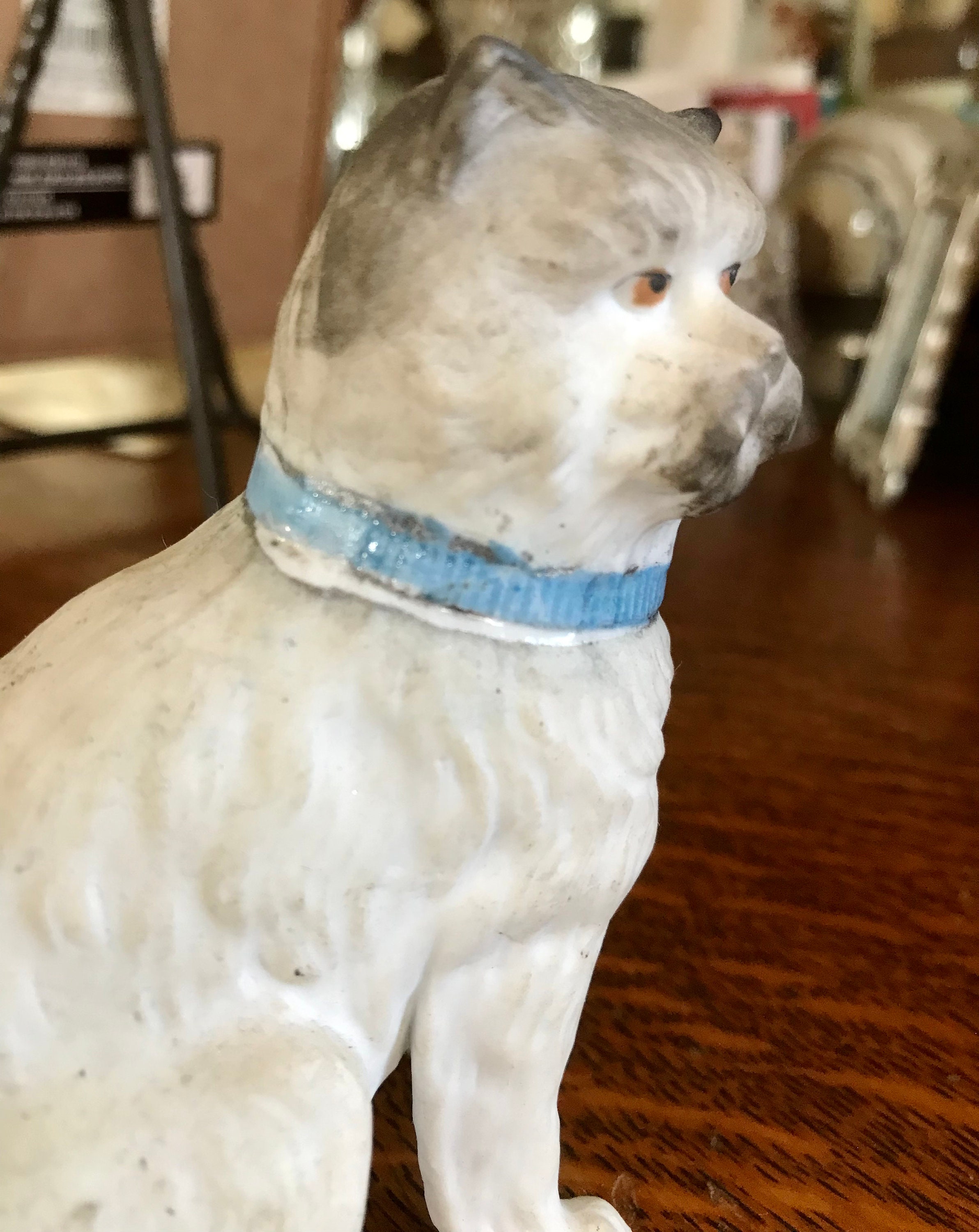 Antique Bisque Cat With Blue Collar - Etsy