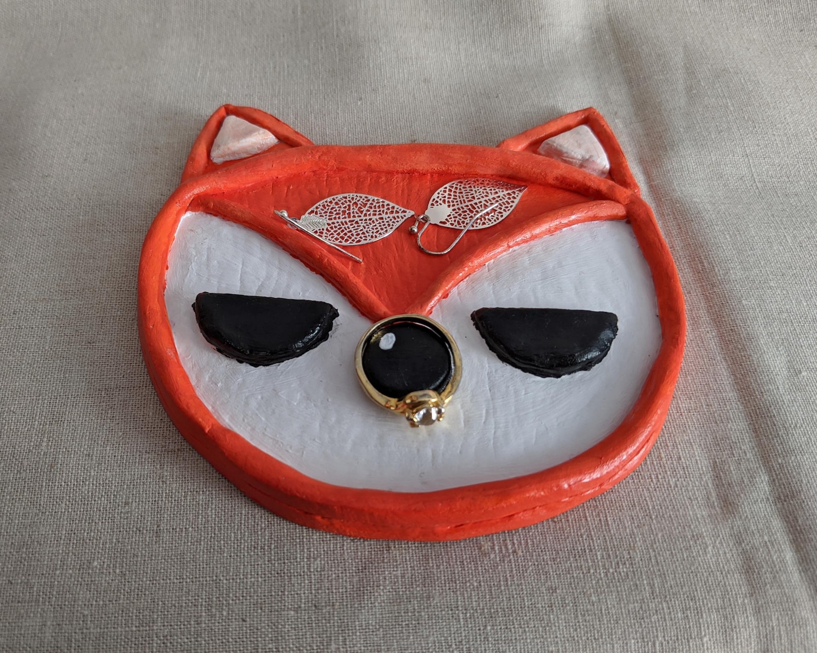 Fox Trinket Dish, Air Dry Clay Decor, Handmade Jewellery Tray, Animal ...