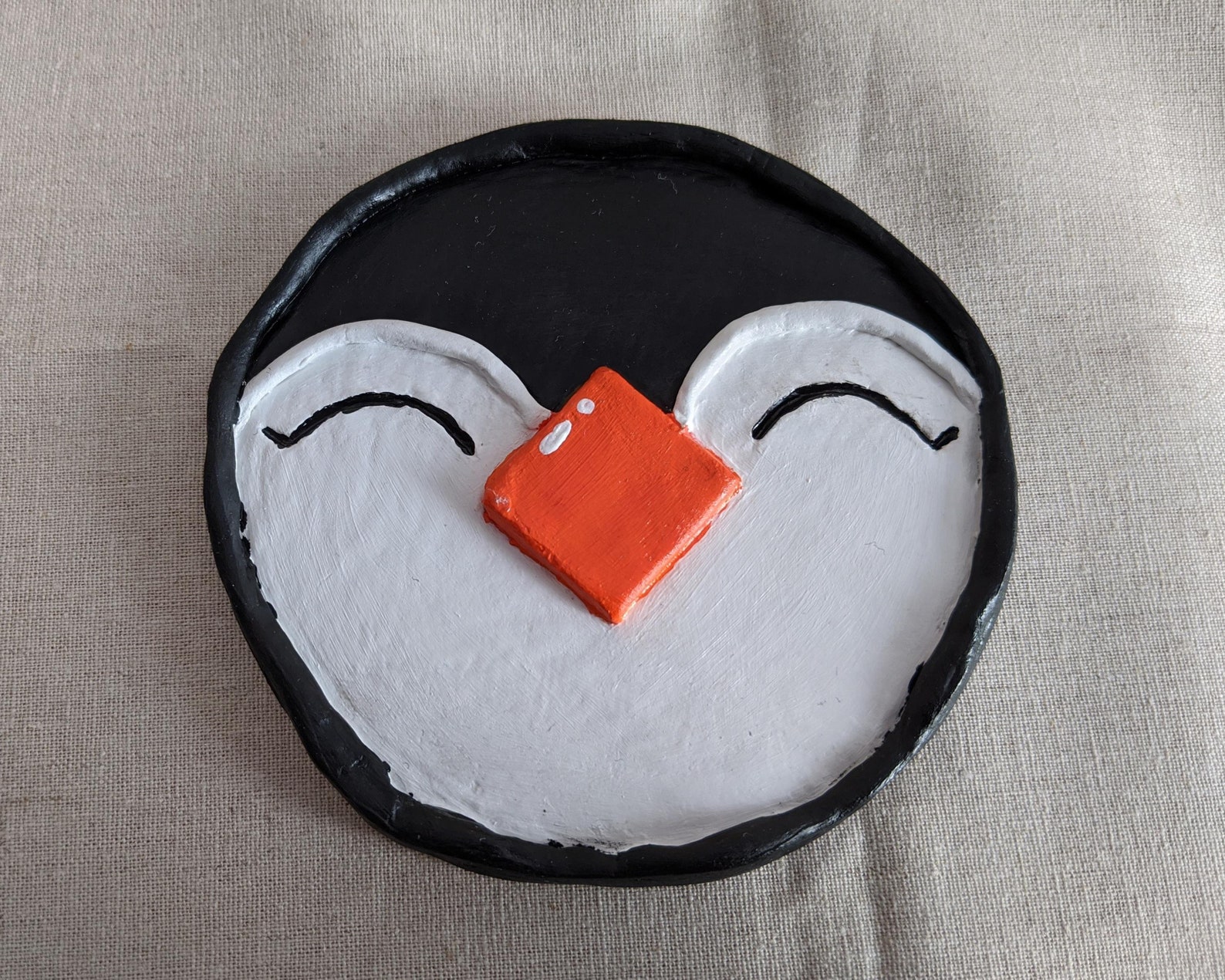 Penguin Trinket Dish, Air Dry Clay Decor, Handmade Jewellery Tray ...