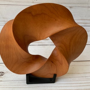 Quadruple-folded Mobius Strip-like Cherry Wood Carving, 7" Diameter ...