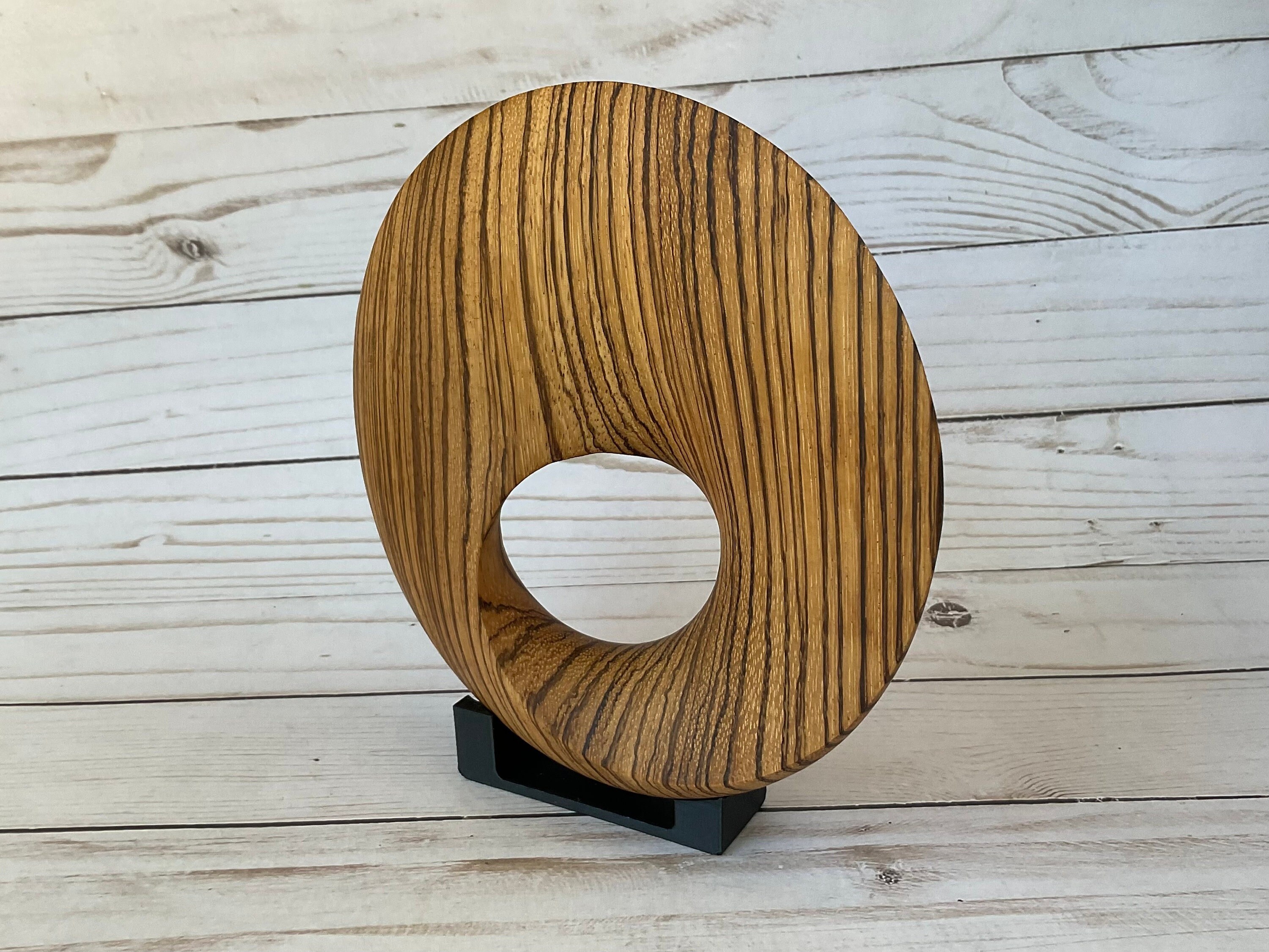 Möbius Strip Zebrawood Wood Carving, 7 Diameter Mathematical Abstract ...