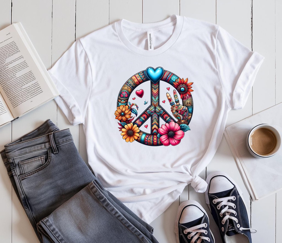 Peace Symbol Retro Hippie T-shirt, Vintage 70s Vibe Tee, Unisex Graphic ...