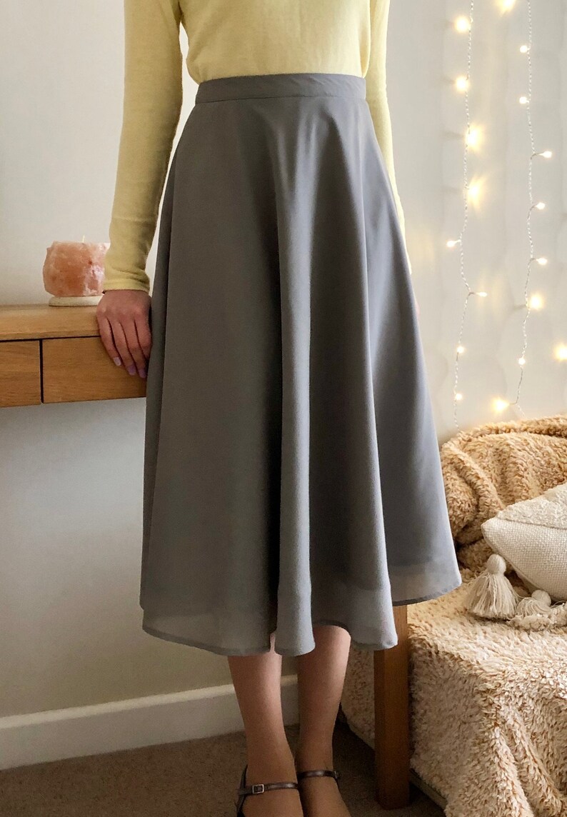 Chiffon skirt midi skirt grey skirt a-line skirt | Etsy