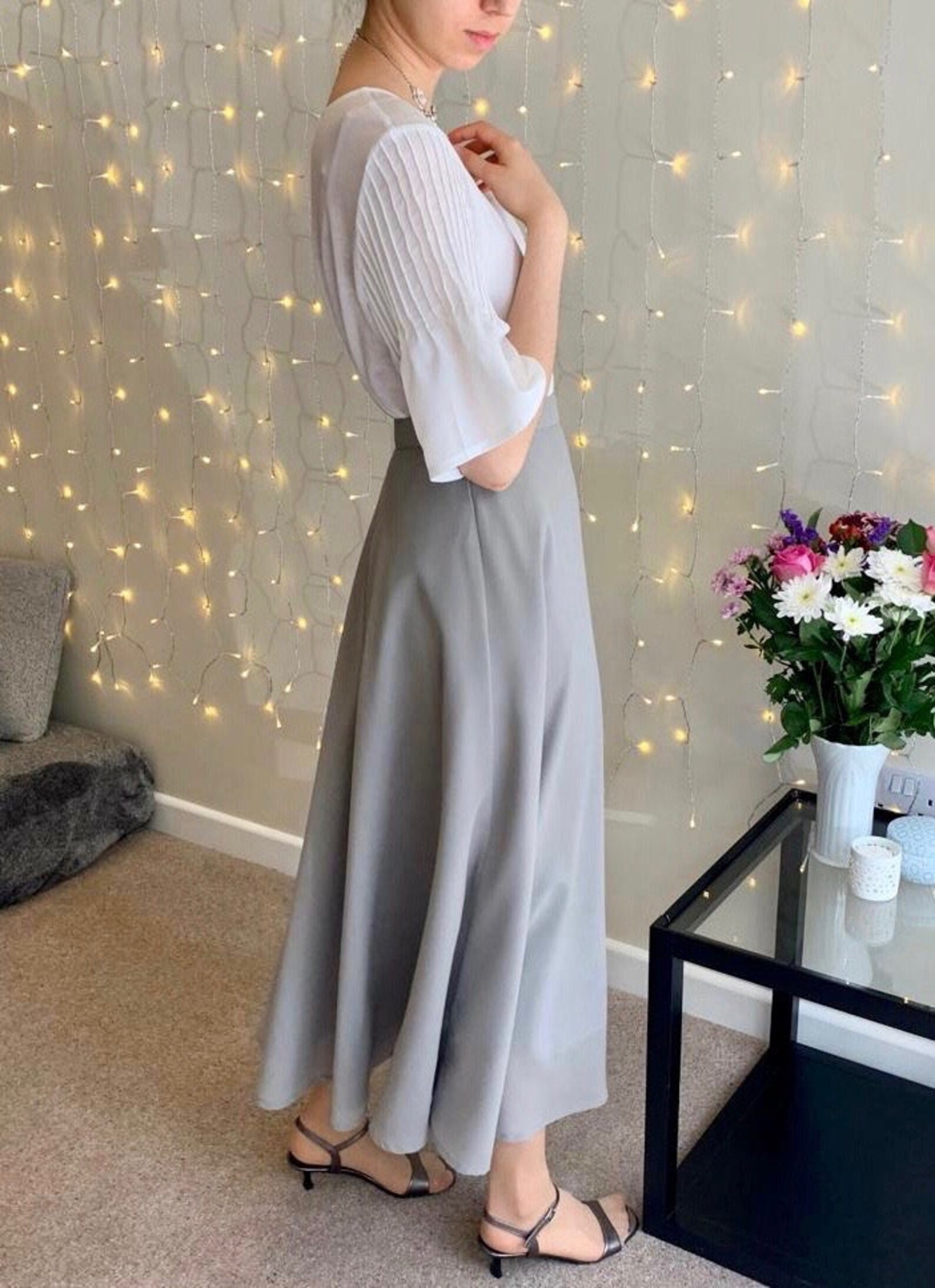 Chiffon Skirt | Midi Skirt | Grey Skirt | A-line Skirt | Petite Skirt ...