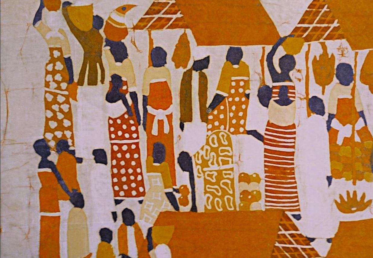 African Vintage Batik Art of Village People 35" X 35" - Etsy