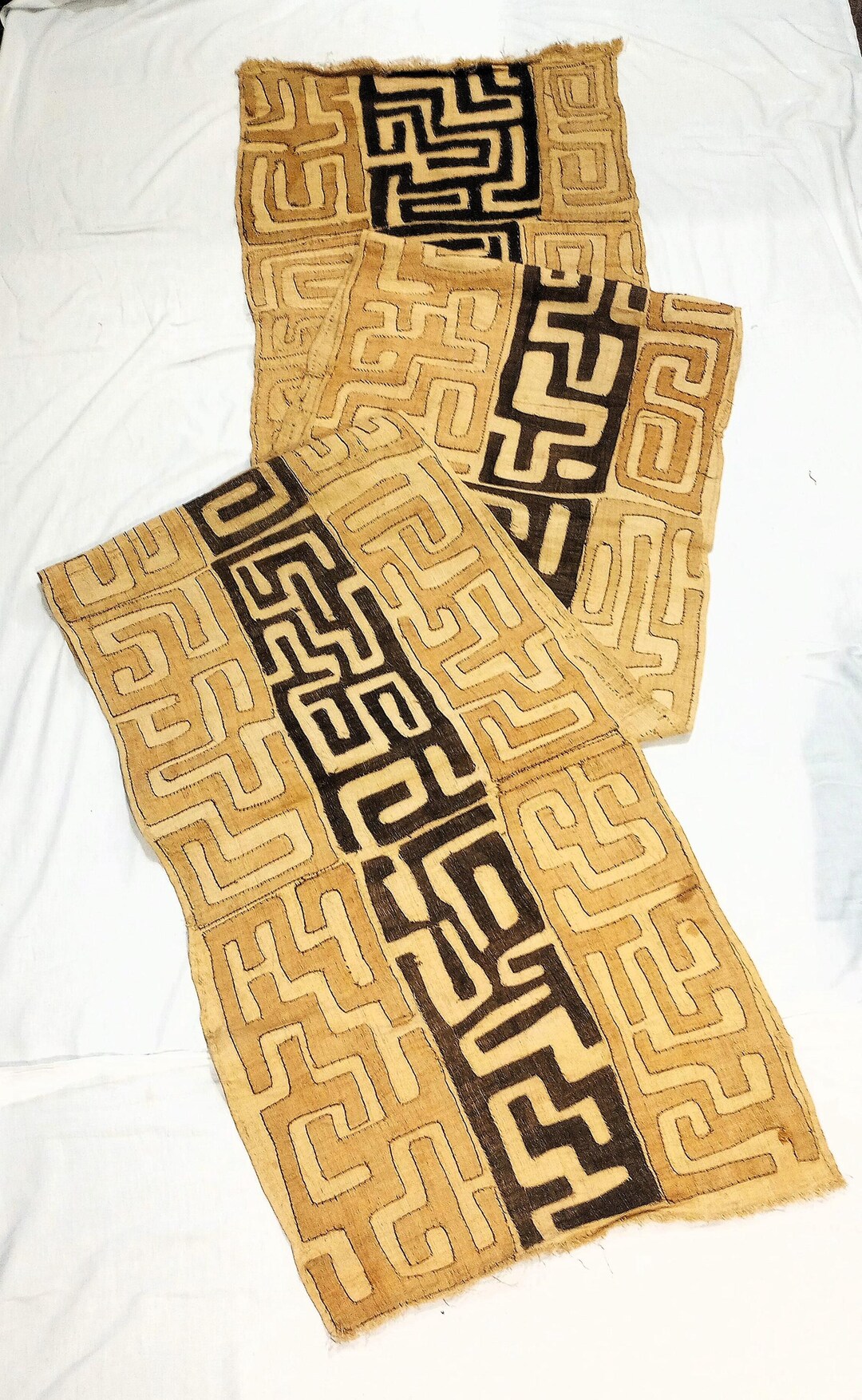 African Kuba Cloth Panel Embroidered Applique Raffia Textile From the ...