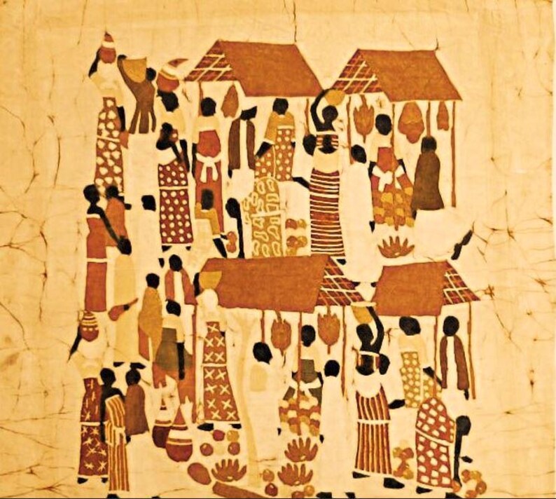 African Vintage Batik Art of Village People 35" X 35" - Etsy