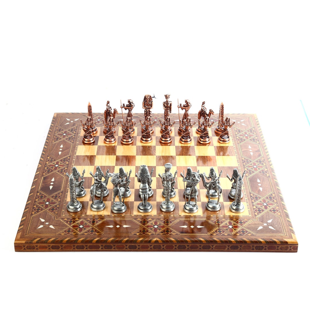 Egypt Pharaoh Antique Copper Figures Metal Chess Set Handmade - Etsy