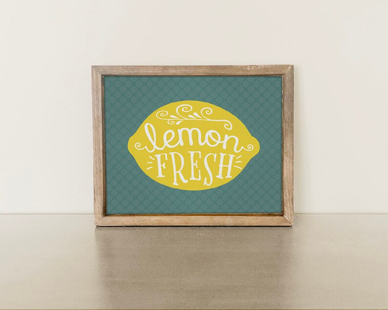 Lemon PRINTABLE Sign in TEAL, Lemon Fresh, Limone, Decor, Kitchen Wall ...