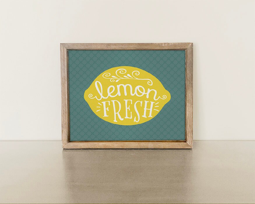 Lemon PRINTABLE Sign in TEAL, Lemon Fresh, Limone, Decor, Kitchen Wall ...