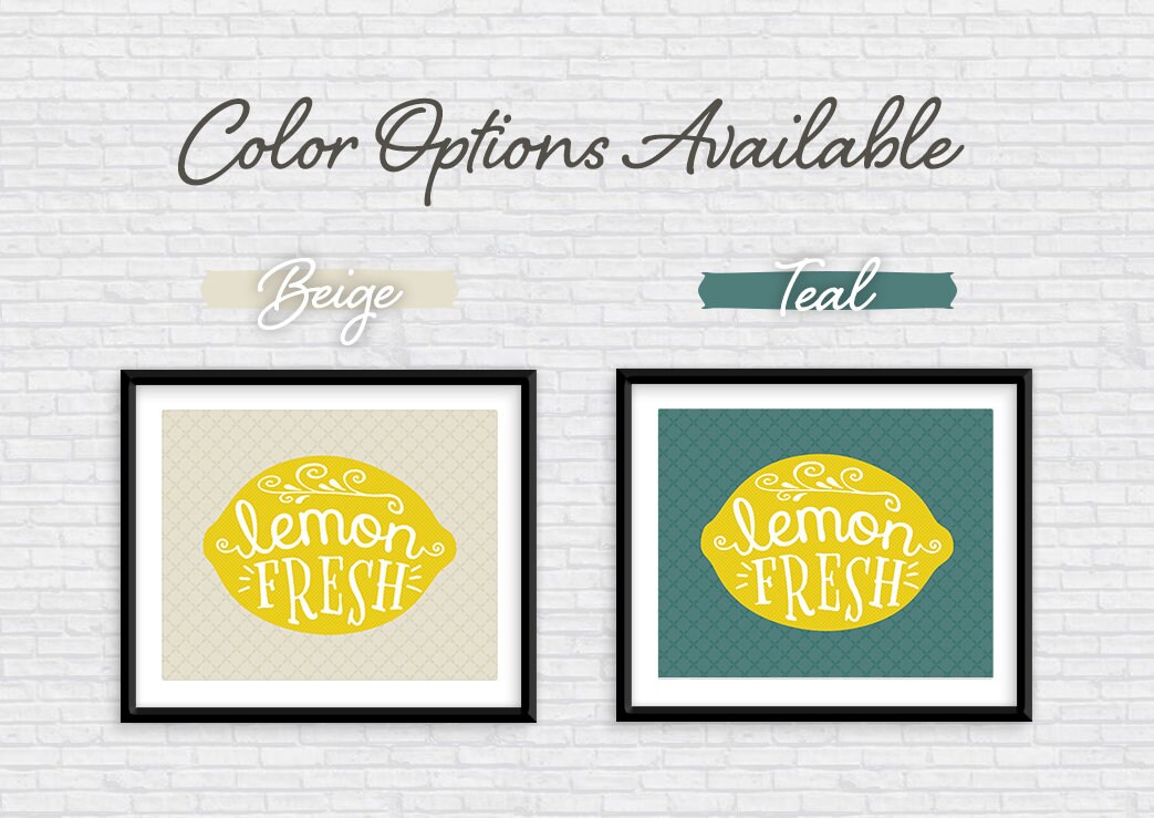 Lemon PRINTABLE Sign in TEAL, Lemon Fresh, Limone, Decor, Kitchen Wall ...