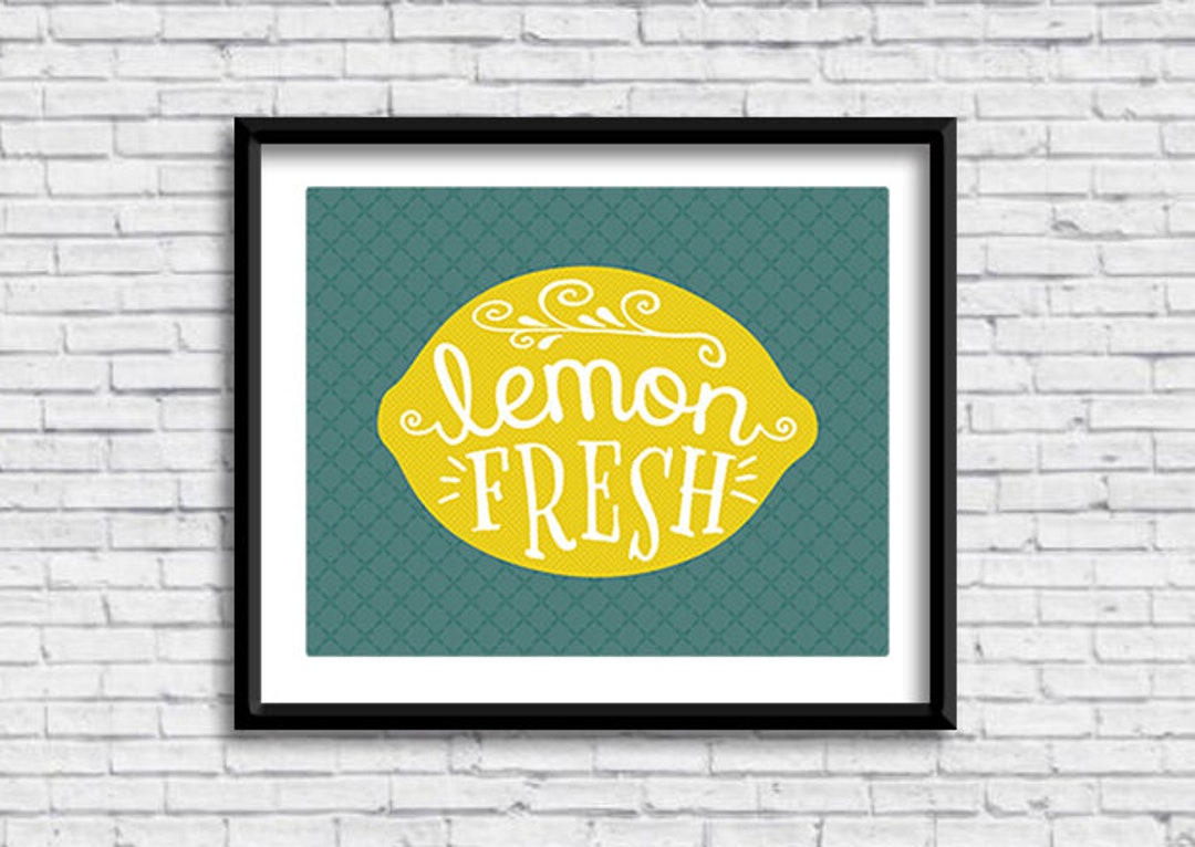 Lemon PRINTABLE Sign in TEAL, Lemon Fresh, Limone, Decor, Kitchen Wall ...