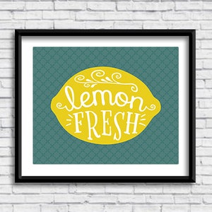 Lemon PRINTABLE Sign in TEAL, Lemon Fresh, Limone, Decor, Kitchen Wall ...